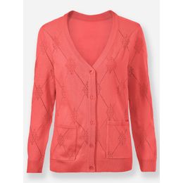 WITT Damen Ajourstrickjacke mit Rautenmuster, koralle, Gr&ouml;&szlig;e 54