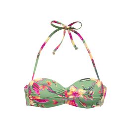 Lascana Damen B&uuml;gel-Bandeau-Bikini-Top, salbei-pink bedruckt, Gr&ouml;&szlig;e 34E