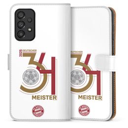 DeinDesign Galaxy A33 5G Handy Klapph&uuml;lle Handyh&uuml;lle aus Kunst Leder wei&szlig; Flip Case Master Official Licensed Product Fc Bayern M&uuml;nchen Sideflip mit Lasche