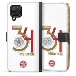 DeinDesign Galaxy A12 Handy Klapph&uuml;lle Handyh&uuml;lle aus Kunst Leder schwarz Flip Case Master Official Licensed Product Fc Bayern M&uuml;nchen Sideflip mit langer Lasche