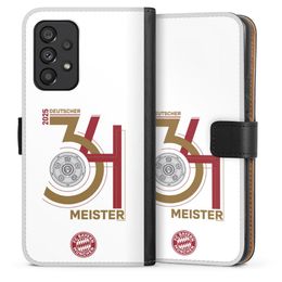 DeinDesign Galaxy A53 5G Handy Klapph&uuml;lle Handyh&uuml;lle aus Kunst Leder schwarz Flip Case Master Official Licensed Product Fc Bayern M&uuml;nchen Sideflip mit langer 