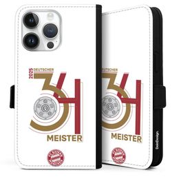 DeinDesign iPhone 14 Pro Max Handy Klapph&uuml;lle Handyh&uuml;lle aus Kunst Leder schwarz Flip Case Official Licensed Product Master Fc Bayern M&uuml;nchen Sideflip mit Lasche