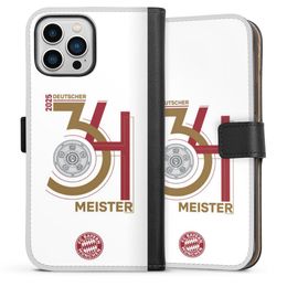 DeinDesign iPhone 13 Pro Max Handy Klapph&uuml;lle Handyh&uuml;lle aus Kunst Leder schwarz Flip Case Official Licensed Product Master Fc Bayern M&uuml;nchen Sideflip mit langer