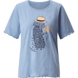 Damen Kurzarmshirt mit Druck-Motiv bleu-marine, Größe 38