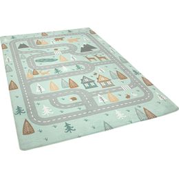 Kinderteppich Paco Home "Chicos 550", blau (türkis), B:155cm H:2mm L:230cm, Polyester, Teppiche, Flachgewebe, Straßen-Spiel-Teppich, Kinderzimmer