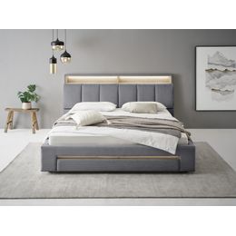 Polsterbett Inosign "CiTY/GiRON,, gepolstertes Stauraumbett, mit LED Beleuchtung", grau (anthrazit), B:210cm H:110cm L:235cm, Betten, Bettkasten mit Hundebett oder als Stauraum, klappbare Kopfteile