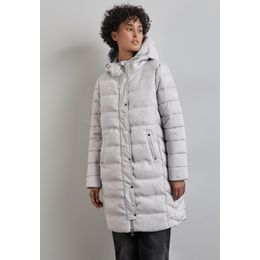 Steppjacke Street One, Damen, Gr. 44, grau (metallic grau), Stoff, Obermaterial: 100% Polyester; Wolloptik-Elemente: 100% Polyester; Futter und Füllung: 100% Polyester, unifarben, normal kniefrei, ohne Ausschnitt, Bündchen, Jacken, mit Kapuze