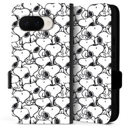 DeinDesign Google Pixel 9a Handy Klapph&uuml;lle Handyh&uuml;lle aus Kunst Leder schwarz Flip Case Peanuts Snoopy Muster Sideflip mit Lasche