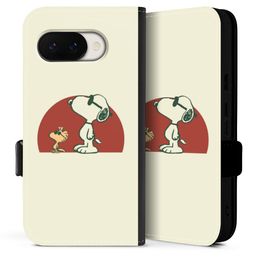 DeinDesign Google Pixel 9a Handy Klapph&uuml;lle Handyh&uuml;lle aus Kunst Leder schwarz Flip Case Snoopy Official Licensed Product Kindheit Sideflip mit Lasche