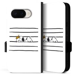 DeinDesign Google Pixel 9a Handy Klapph&uuml;lle Handyh&uuml;lle aus Kunst Leder schwarz Flip Case Snoopy Dog Peanuts Sideflip mit Lasche
