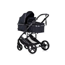 Chipolino Kinderwagen 2 in 1 Amore Getr&auml;nkehalter Wickeltasche Fu&szlig;abdeckung Korb schwarz gemustert