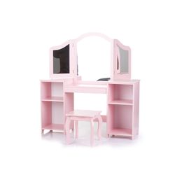 Chipolino Kinder Schminktisch Spiegel, Hocker, Holz, Stauraum, offene Regale rosa