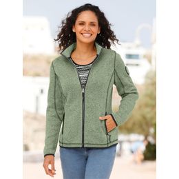 WITT Damen Strickfleecejacke in Melange-Optik, eucalyptus-schwarz-gemustert, Größe 38