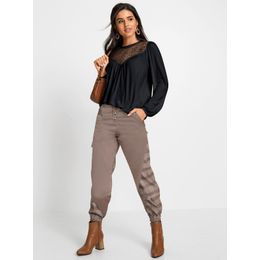 WITT Damen Rundhalsshirt mit Spitze im Vorderteil, schwarz, Größe 40