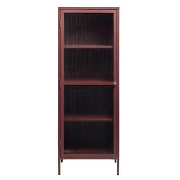 Pharao24.de Wohnzimmer Vitrine aus Stahl und Glas Dunkelrot 160 cm hoch