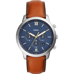 Fossil Uhr 'FS5453' Herren Gr&ouml;&szlig;e One Size blau / cognac / silber