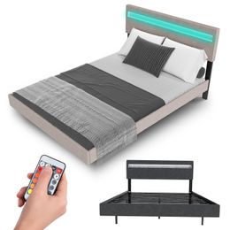 Juskys Schwebebett Lissabon 140 x 200 cm - Schwebendes Design, Integrierte LED-Beleuchtung - beige
