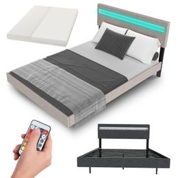 Juskys Schwebebett Lissabon 140 x 200 cm - mit Matratze, Schwebendes Design & LED-Beleuchtung - beige