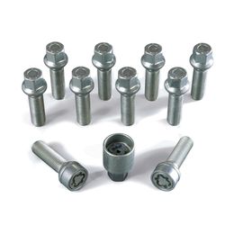 H&R 10x Kugelbundschraube M14x1,5x35mm SW17 Radius 13mm Radschraube Silber 1453503SET