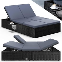 Casaria Polyrattan Gartenliege Schwarz/Anthrazit 200x115x33cm