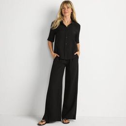 LANDS' END Weite Crinkle-Hose, Damen,  Schwarz, Nylon/Viskose, by Lands' End