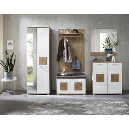 Garderoben-Set Innostyle "Fun Garderoben Set, 263x195x38cm (B/H/T)", weiß, artisan eiche, B:263cm H:195cm T:38cm, Holzwerkstoff, MDF, Kastenmöbel-Sets, besteht aus 5 Typen,Spiegeltür,Sitzkissen