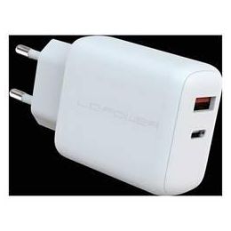 LC Power LC-GAN-45 USB Ladeger&auml;t 45 W 1x USB-C&reg;, 1x USB-A USB PD 3.0 Wei&szlig; Innenbereich GaN, Schnellladeger&auml;t, USB Power Delivery (USB-PD)