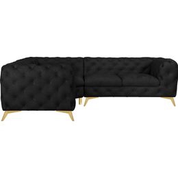 Chesterfield-Sofa LEONIQUE "Ecksofa GLYNIS L-Form mit Wellenunterfederung, Maße B/T/H 264/204/75cm", grau (charcoal), B:264cm H:75cm T:204cm, Struktur (100% Polyester);Samtoptik (100% Polyester), Sofas, aufwändige Knopfheftung, moderne Chesterfield Optik, Fußfarbe wählbar