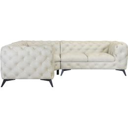 Chesterfield-Sofa LEONIQUE "Ecksofa GLYNIS L-Form mit Wellenunterfederung, Maße B/T/H 264/204/75cm", beige, B:264cm H:75cm T:204cm, Struktur (100% Polyester);Samtoptik (100% Polyester), Sofas, aufwändige Knopfheftung, moderne Chesterfield Optik, Fußfarbe wählbar