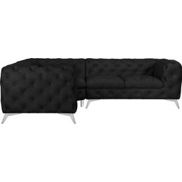 Chesterfield-Sofa LEONIQUE "Ecksofa GLYNIS L-Form mit Wellenunterfederung, Maße B/T/H 323/264/75cm", grau (charcoal), B:323cm H:75cm T:264cm, Struktur (100% Polyester);Samtoptik (100% Polyester), Sofas, aufwändige Knopfheftung, moderne Chesterfield Optik, Fußfarbe wählbar