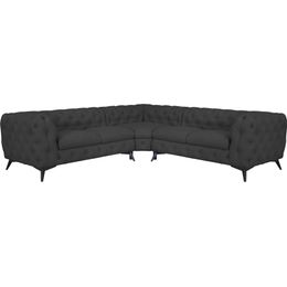 Chesterfield-Sofa LEONIQUE "Ecksofa GLYNIS L-Form mit Wellenunterfederung, Maße B/T/H 264/264/75cm", grau (anthrazit), B:264cm H:75cm T:264cm, Struktur (100% Polyester);Samtoptik (100% Polyester), Sofas, aufwändige Knopfheftung, moderne Chesterfield Optik, Fußfarbe wählbar
