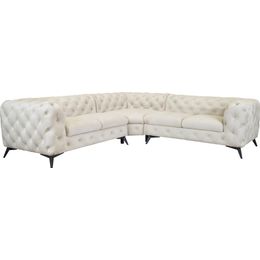 Chesterfield-Sofa LEONIQUE "Ecksofa GLYNIS L-Form mit Wellenunterfederung, Maße B/T/H 264/264/75cm", beige, B:264cm H:75cm T:264cm, Struktur (100% Polyester);Samtoptik (100% Polyester), Sofas, aufwändige Knopfheftung, moderne Chesterfield Optik, Fußfarbe wählbar