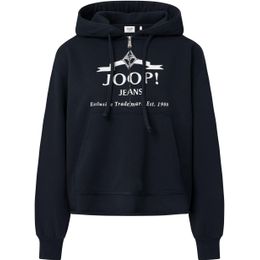 JOOP! Kapuzensweatshirt JOOP JEANS "Talia", Damen, Gr. M, blau (dunkelblau), Sweatware, Obermaterial: 100% Baumwolle, unifarben, relaxed fit normal, Rundhals, eingesetzt,Ärmel ohne Ärmelschlitz Rippbündchen, Sweatshirts, mit Reißverschluss