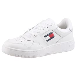 Plateausneaker Tommy Jeans "TJW RETRO BASKET", Damen, Gr. 39, weiß, Leder, Lederimitat, unifarben, Schuhe, Freizeitschuh, Halbschuh, Schnürer mit seitlicher Logoflagge