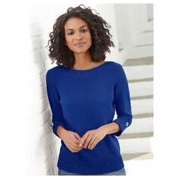 3/4 Arm-Pullover Casual Looks "Pullover", Damen, Gr. 54, blau (royalblau), 50% Baumwolle, 50% Polyacryl, unifarben, meliert, figurumspielend, 3/4-Ärmel, Pullover