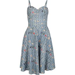 Voodoo Vixen Summer Flowers Emb Flare Dress Mittellanges Kleid blau in S DRA 10118