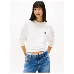 Sweatshirt Tommy Jeans "TJW BXY BADGE CREW", Damen, Gr. L (40), beige (ecru), Sweatware, Obermaterial: 100% Baumwolle, unifarben, Casual, relaxed fit hüftlang, Rundhals, Rippbündchen, Sweatshirts, mit Logo-Badge