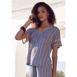 Vivance Dreams Pyjamaoberteil mehrfarbig Gr. 32/34 für Damen. Mit V-Ausschnitt. Bequem. Nachhaltig.