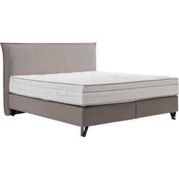 Boxspringbett Alina "Manrid in der Breite 180x200cm", beige (beige ttn 42), B:200cm L:212cm, Lederoptik TTN (84% Polyester, 16% Leder), Komplettbetten, inkl. Partnermatratze