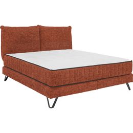 Boxspringbett "Baldwin", orange, B:202cm L:212cm, 100% Polyester, SET ONE BY Musterring, Komplettbetten, Liegefläche 180 x 200 cm, Duo-Matratze (H3/H4), Kopfteil zweigeteilt