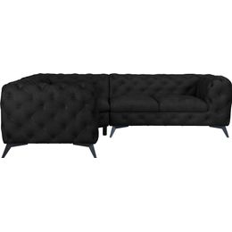 Chesterfield-Sofa LEONIQUE "Ecksofa GLYNIS L-Form mit Wellenunterfederung, Maße B/T/H 323/264/75cm", grau (charcoal), B:323cm H:75cm T:264cm, Struktur (100% Polyester);Samtoptik (100% Polyester), Sofas, aufwändige Knopfheftung, moderne Chesterfield Optik, Fußfarbe wählbar