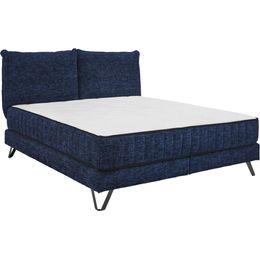 Boxspringbett "Baldwin", blau (dunkelblau), B:202cm L:212cm, 100% Polyester, SET ONE BY Musterring, Komplettbetten, Liegefläche 180 x 200 cm, Duo-Matratze (H3/H4), Kopfteil zweigeteilt