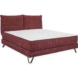 Boxspringbett "Baldwin", rot (rot berry), B:202cm L:212cm, 100% Polyester, SET ONE BY Musterring, Komplettbetten, Liegefläche 180 x 200 cm, Duo-Matratze (H3/H4), Kopfteil zweigeteilt