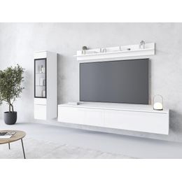 Wohnwand Inosign "VERA I, Vitrinen Türanschlag links/rechts wechselbar", weiß (weiß matt, weiß hochglanz), B:230cm H:130cm T:33cm, Kastenmöbel-Sets, Mediawand 230 cm, Vitrine mit Verglasung, stehend und hängend