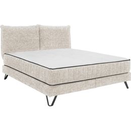 Boxspringbett "Baldwin", weiß (ivory), B:202cm L:212cm, 100% Polyester, SET ONE BY Musterring, Komplettbetten, Liegefläche 180 x 200 cm, Duo-Matratze (H3/H4), Kopfteil zweigeteilt