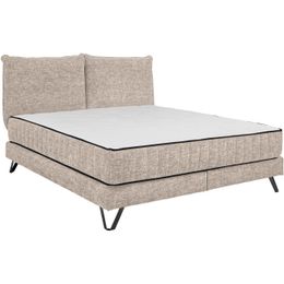 Boxspringbett "Baldwin", braun (macchiato), B:202cm L:212cm, 95% Polyester, 5% Cotton, SET ONE BY Musterring, Komplettbetten, Liegefläche 180 x 200 cm, Duo-Matratze (H3/H4), Kopfteil zweigeteilt