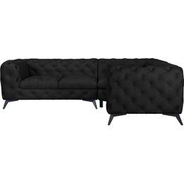 Chesterfield-Sofa LEONIQUE "Ecksofa GLYNIS L-Form mit Wellenunterfederung, Maße B/T/H 264/204/75cm", grau (charcoal), B:264cm H:75cm T:204cm, Struktur (100% Polyester);Samtoptik (100% Polyester), Sofas, aufwändige Knopfheftung, moderne Chesterfield Optik, Fußfarbe wählbar