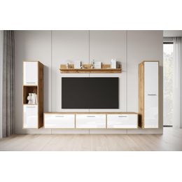 Wohnwand Inosign "BOGOTA XL, Vitrine Türanschlag links/rechts wechselbar", weiß (eichefarben votan, weiß hg), B:30cm H:130cm T:31cm, Holzwerkstoff, Kunststoff, Kastenmöbel-Sets, viel Stauraum, hängend und stehend montierbar
