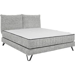 Boxspringbett "Baldwin", grau (dove), B:202cm L:212cm, 95% Polyester, 5% Cotton, SET ONE BY Musterring, Komplettbetten, Liegefläche 180 x 200 cm, Duo-Matratze (H3/H4), Kopfteil zweigeteilt