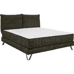 Boxspringbett "Baldwin", grün (winter moss), B:202cm L:212cm, 100% Polyester, SET ONE BY Musterring, Komplettbetten, Liegefläche 180 x 200 cm, Duo-Matratze (H3/H4), Kopfteil zweigeteilt